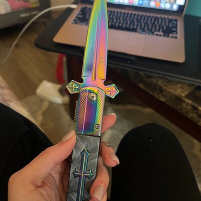 Collectible Rainbow Cross 9 Cool Pocket Knife. Spring Assisted Open ...