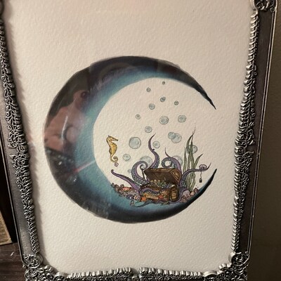 Octopus Moon Painting / Fine Art Print / Octopus Decor / Sea - Etsy