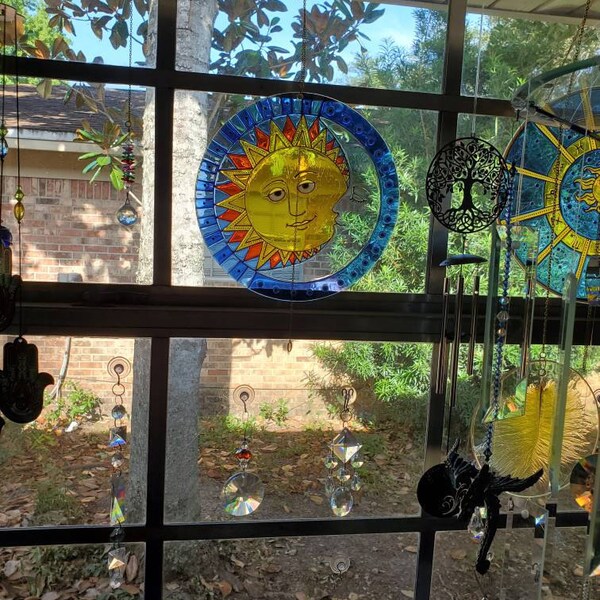 Suncatcher for Window Sun Moon Celestial Stained Glass Painting Hanging ...