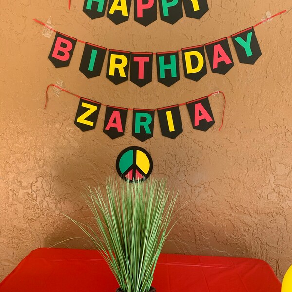 Rasta Themed Banner With Peace Sign / Happy Birthday / One Love / 420 ...