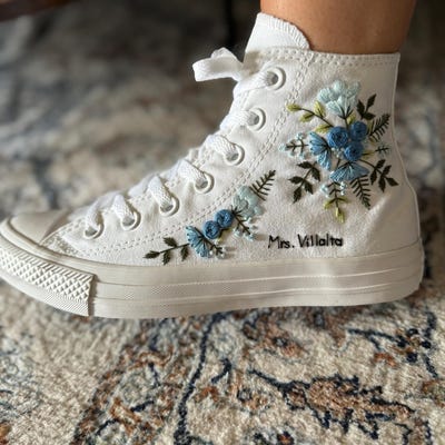 Embroidered Converse/converse Flower/custom Converse Pink Lily Flower ...