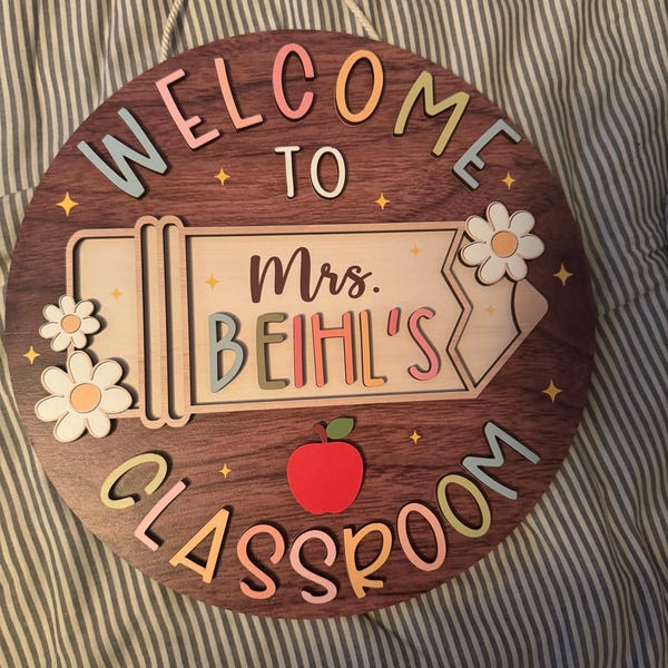 Personalized Teacher Door Sign, Classroom Decor, Floral Teacher Name ...