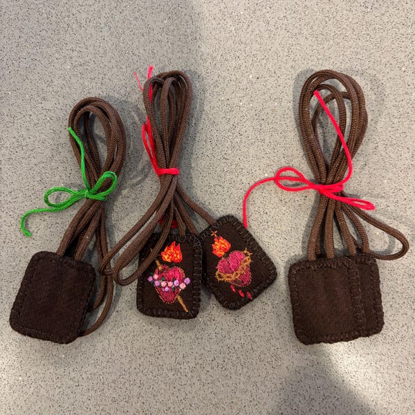 Mini Embroidered Brown Scapular*100% Woven Wool*sacred Heart Jesus ...