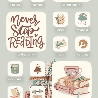 Book Lover App Icons Bookworm Ios Icons Iphone Icons for - Etsy