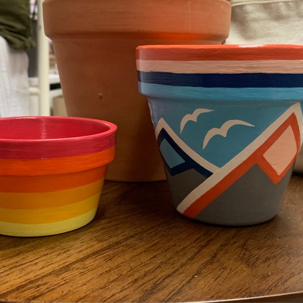 Triangle Pattern Planter With Drainage Tray Custom Geometric Terracotta ...