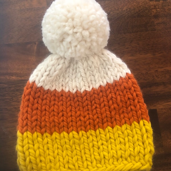 Candy Corn Beanie Pattern // Fall Knitting Pattern // Candy Corn Hat Pattern // DIY Halloween ...