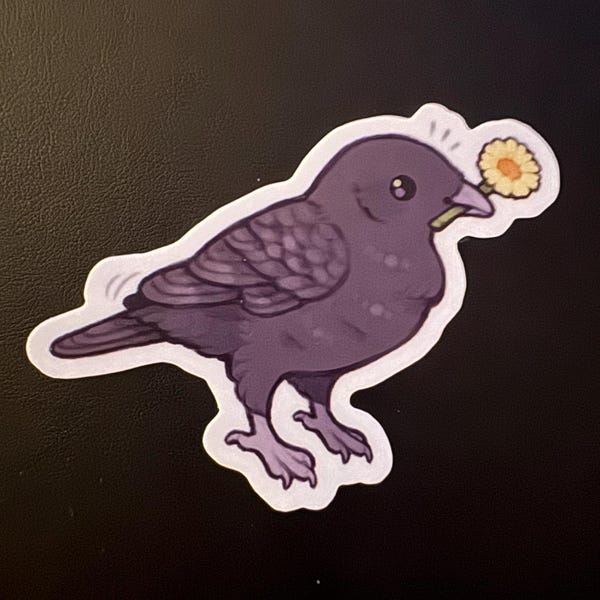 Flower Crow Sticker / Cute Animal Sticker / Waterproof Laptop Sticker ...