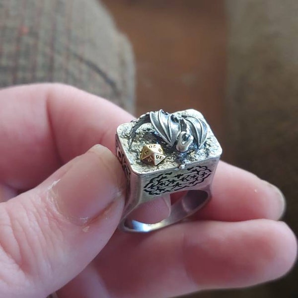 Dragon Ring Box and Mini Dice Set for DND Custom Engraved Text Ring D20 ...