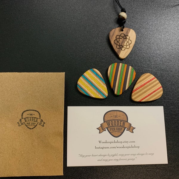Hand Made Wooden Guitar Pick - Multi-wood Guitar Pick - Custom Guitar ...