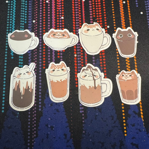 Coffee Cup Cat Sticker Set | Cute Cat Sticker Waterproof Durable ...