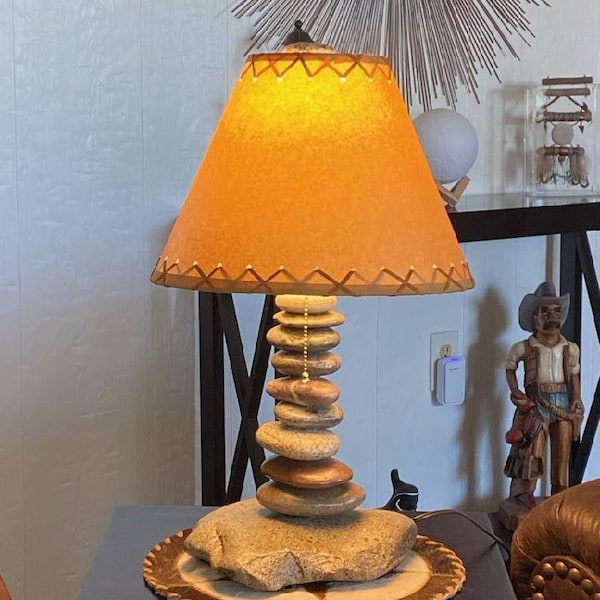 Rustic Stone Base Table Lamp – Handmade in Idaho – Faux Leather Shade - Etsy