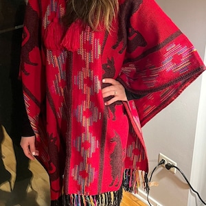 Hooded Alpaca Wool Poncho With a Traditional Design From Peru / Unisex ...