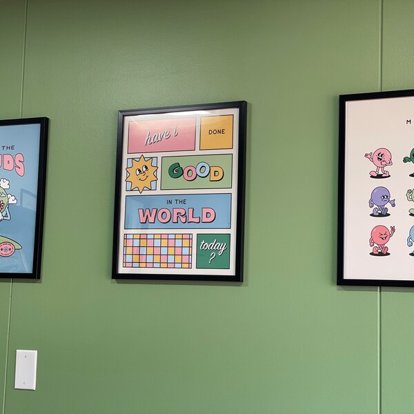 Retro Poster Set of 3, Pink Green Trendy Wall Decor, Retro Playroom ...