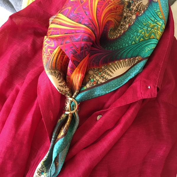 Silk Neckerchief, "carnival Gold" Fractal Scarf, 16" Square - Etsy