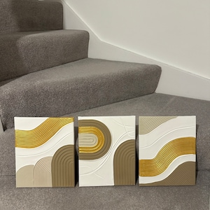 Large WAVES Minimalist Wall Art Plaster Art Matte White Textured Wall ...