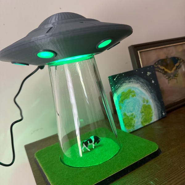 UFO Alien Abduction Silver LED Desk Lamp, Nightlight or Alien Decor ...
