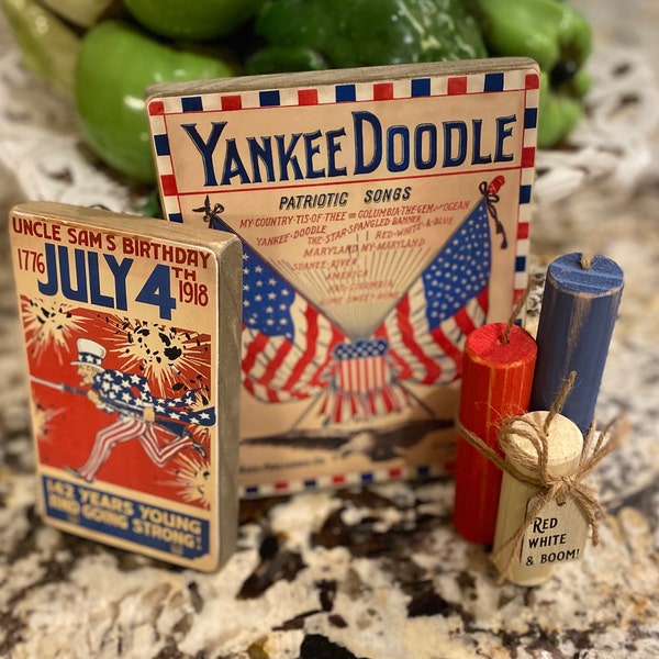 Yankee Doodle Patriotic Songs Wood Sign, Vintage Americana Decor ...