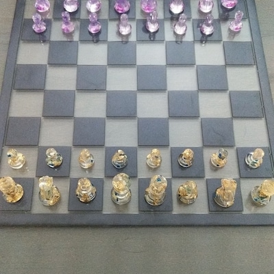 Custom Chess Set With Board Resin Complete 32 Pieces Pink Crystals Rose ...