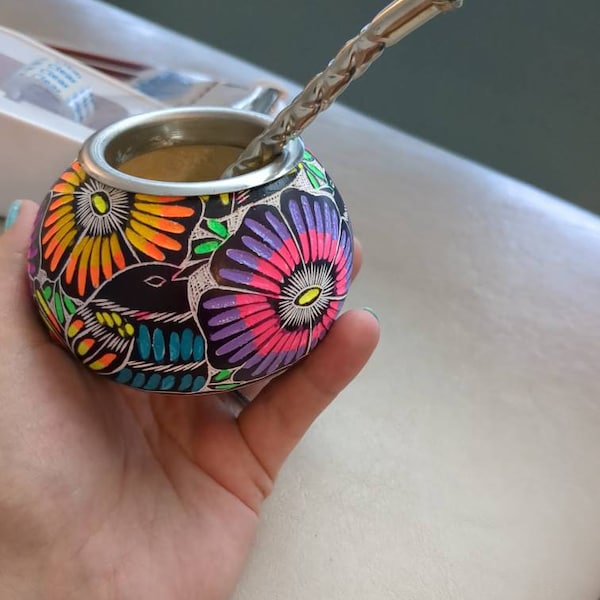 Wooden Mate Cup + Yerba Mate Straw, Kit Mate and Bombilla for Drink ...