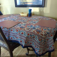 Red Green and White Christmas Indian Tablecloth Cover, Block Printed ...