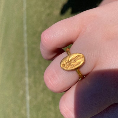 Intaglio Angel With Wings Roman Coin Sterling Silver Ring 24k Gold Over ...