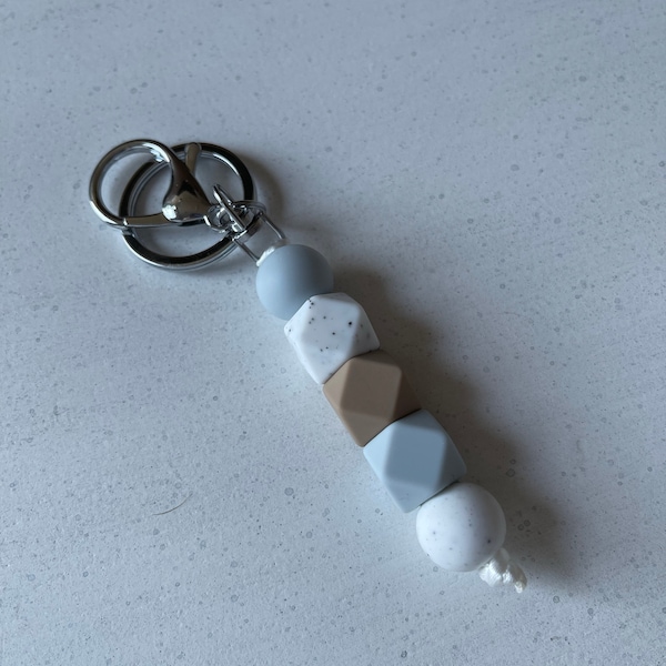 Muted and Neutral Colors Silicone and Wood Bead Keychain, Beaded ...