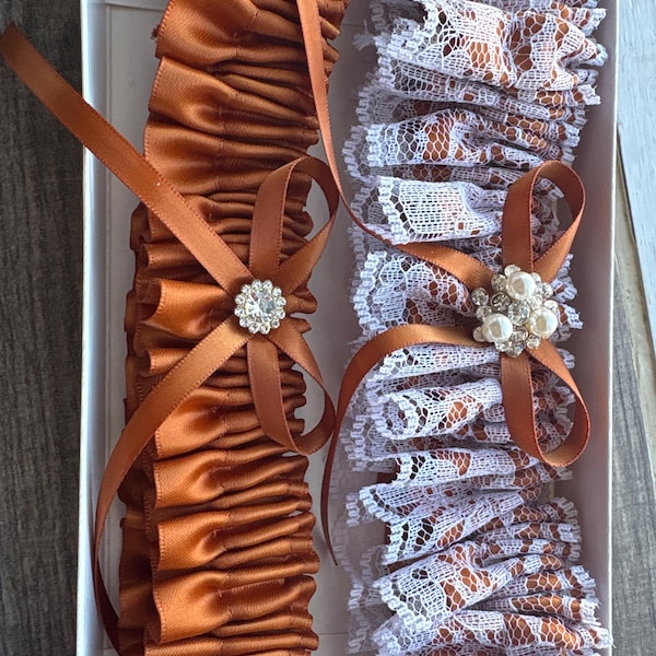 Copper Wedding Garter, Lace Bridal Garter Set, Garter for Bride, Garter ...