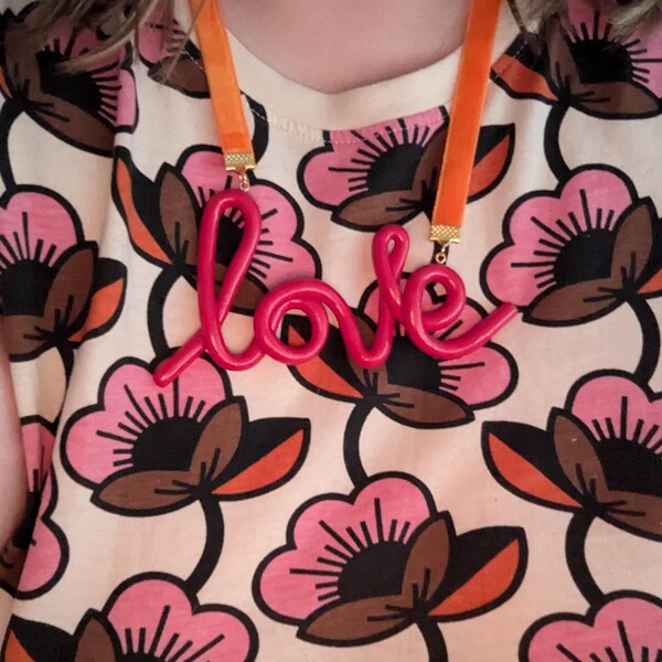 Handmade LOVE Necklace | Polymer Clay Word Pendant | Velvet Ribbon ...