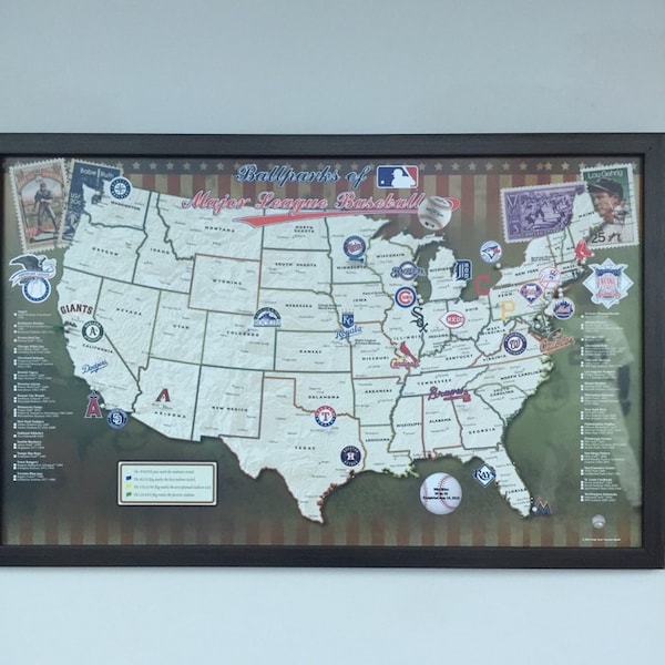 Ballpark Travel Quest Map With Pins - Push Pin Travel Map - Ballpark ...