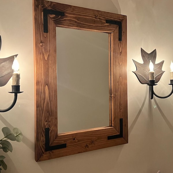 Mirror, Wood Framed Mirror, Farmhouse Style, Natural Rustic, Bathroom ...