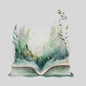 Watercolour Sage Green Bookworm Set Clipart Bundle, Bookshelf, Bookcase ...