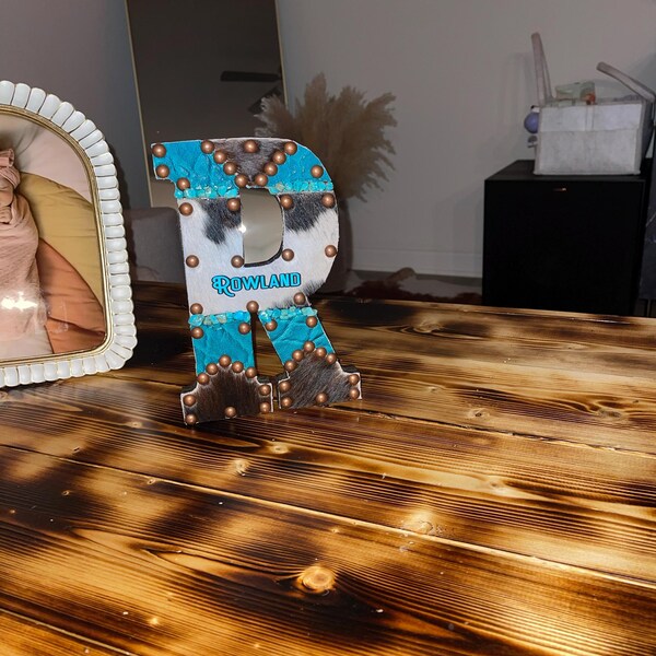Cowhide Letters 9” - Personalized Western Wall and Shelf Decor *made to ...