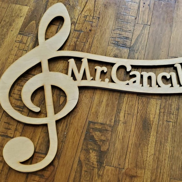 Treble Clef Wall Sign, Music Theme Wall Decor, Kids Name Sign, Wood ...