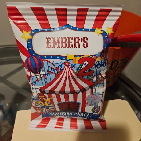 EDITABLE Carnival Circus Chip Bag Labels, Birthday Party Chip Bag ...