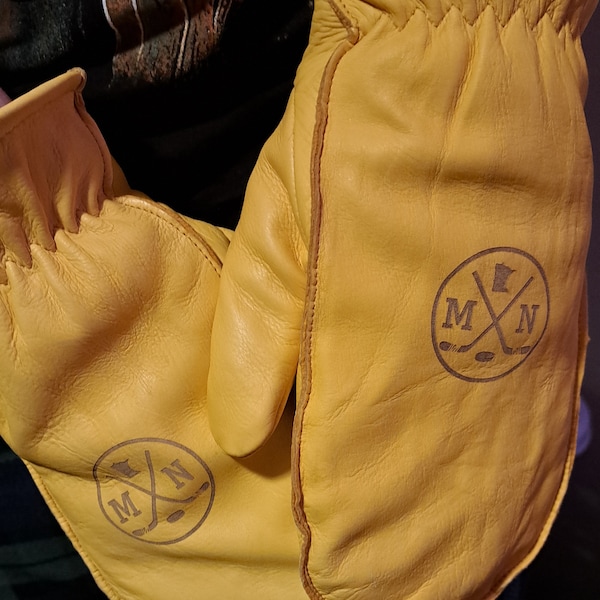 Leather Chopper Mittens With State Logo Engraved | Custom Engraved ...