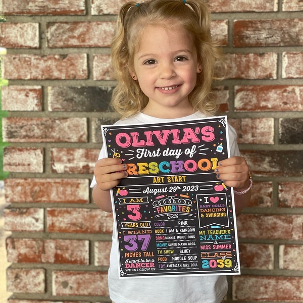 First Day of School Sign Girl First Day of School Chalkboard Back to ...