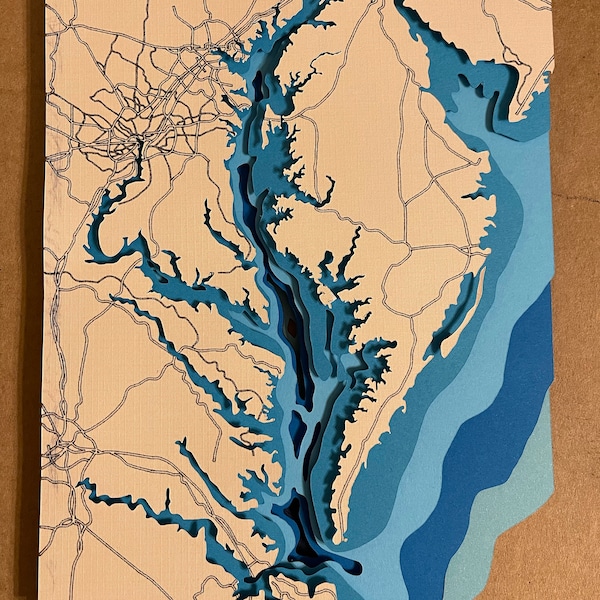 Layered Chesapeake Bay Map SVG | 6-layer Nautical Depth Map | Laser Cut ...