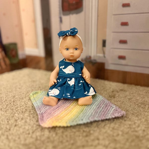18 Inch Doll Long Doll Dress Blue Storybook Theme Fabric With Headband ...
