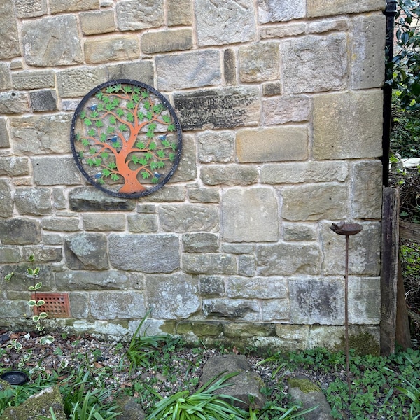 Rustic Circular Tree of Life Garden Wall Art, Rustic Outdoor Wall Art ...