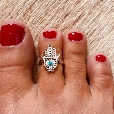 Gorgeous Hamsa Toe Ring Turquoise Ring Turquoise Toe Ring Hamsa Ring Hamsa Hand Adjustable Ring ...