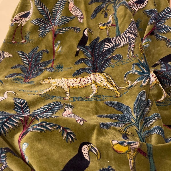 Green Velvet Fabric: Jungle Animal Print, Upholstery & Dress Making - Etsy
