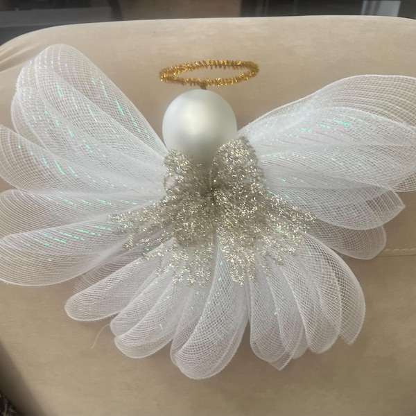 Deco Mesh Angel Tree Topper Ornament Silver Wreath Elegant Wreath ...