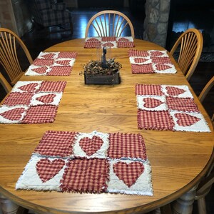 New Primitive Rag Quilt Homespun Red Tan Hearts Valentine's Day Plaid ...