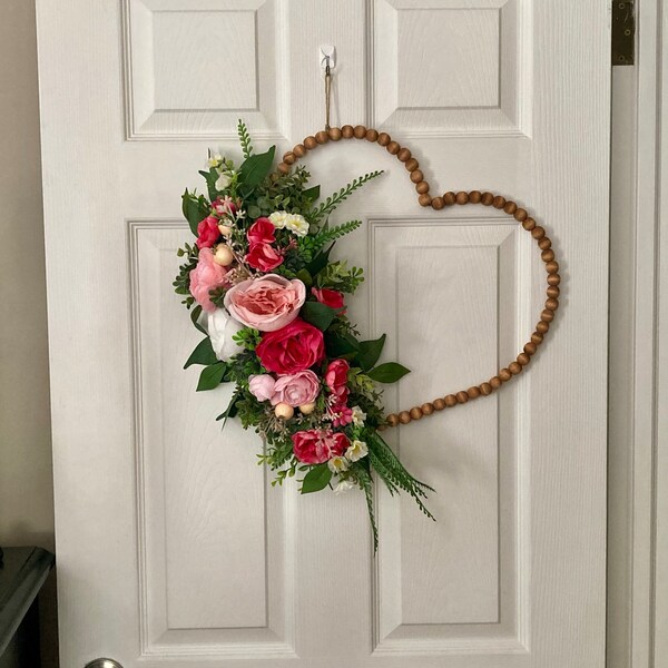 Heart Shape Beaded Wreath, Boho Valentine's Day Wreath, Valentine Heart ...
