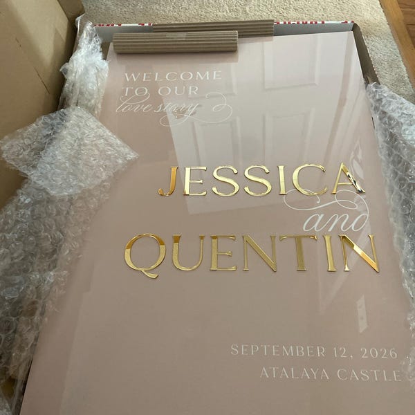 Personalised Acrylic Wedding Welcome Sign, With 3D Mirror Names, A3, A2 ...