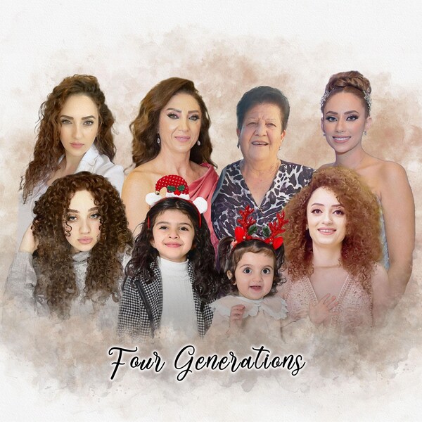 Custom Father's Day Gift, Four Generations Portrait, Memorial ...