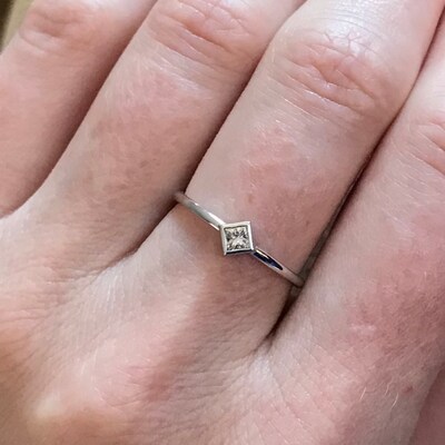 Diamond Stacking Ring / 14k Gold Princess Cut Diamond Bezel - Etsy