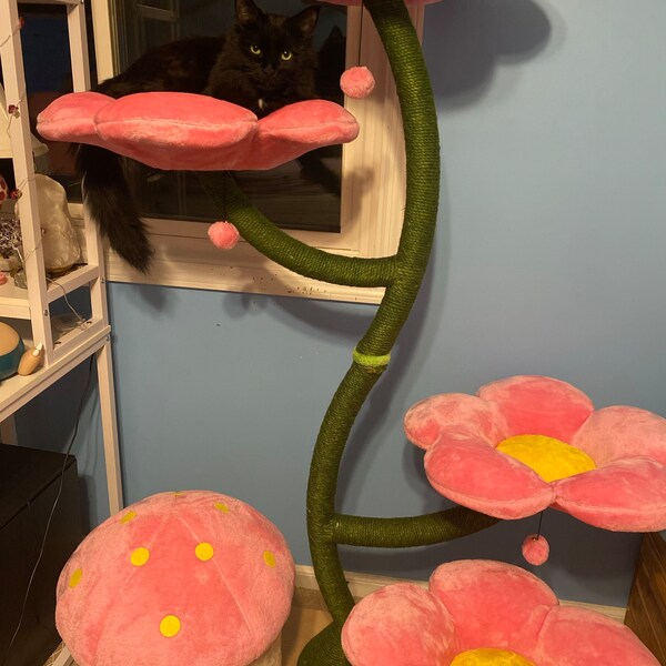 EDEN Wood Floral Cat Tree Tower, Wooden Cat Tower, Modern Cat Climbing ...