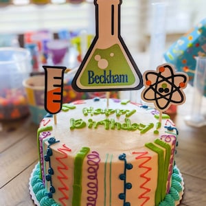 Science Cake Topper, Science Party Cake Topper, Science Birthday, Flask ...