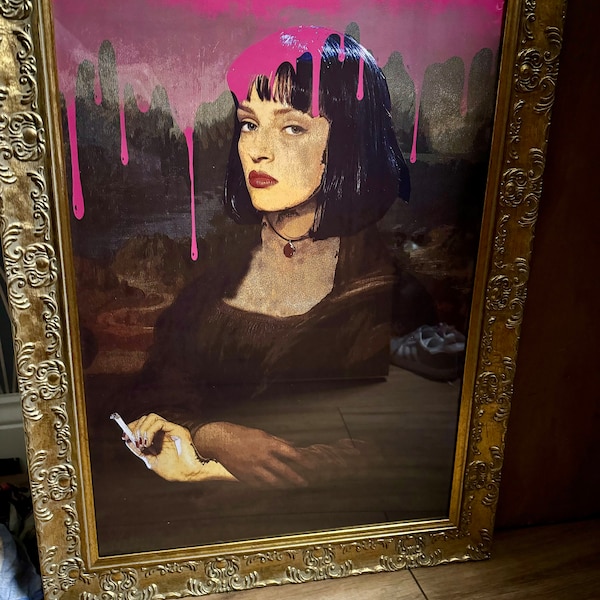 Mona Lisa Print With Bubblegum Funny Graffiti Art Urban Art Handmade